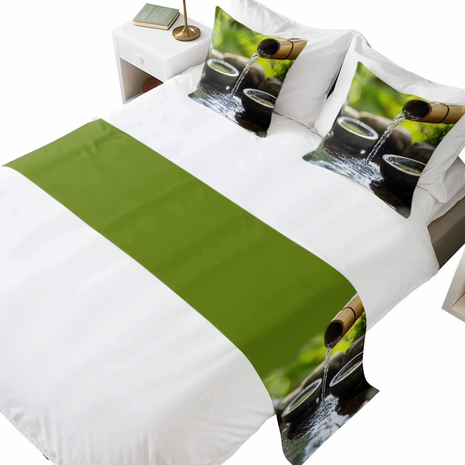 Bed Runner for Cal King Size Bed, Flowing Water Zen Stones 3 Pcs ...