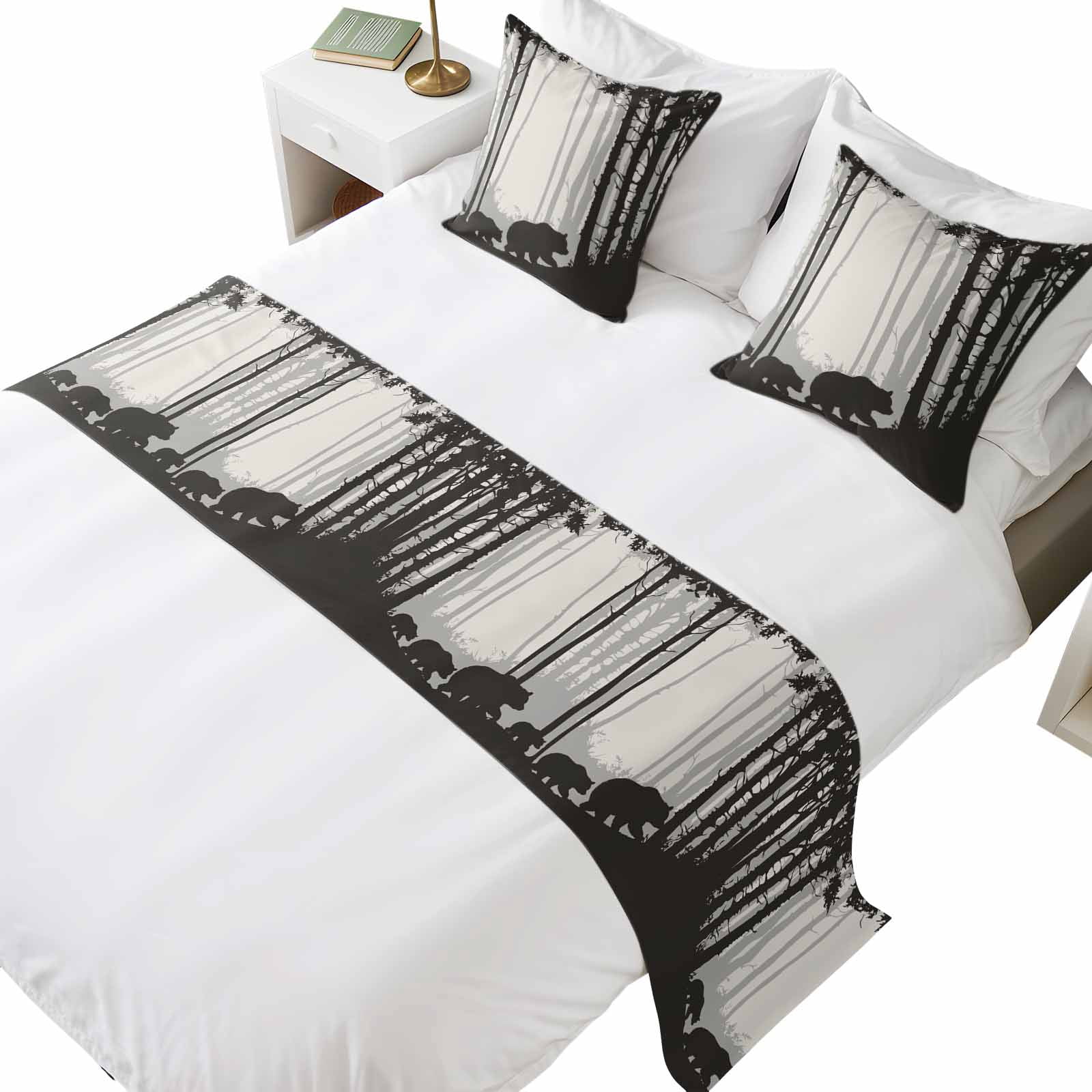 Bed Runner for Cal King Size Bed, Forest Bear 3 Pcs Bedding Runner Set ...