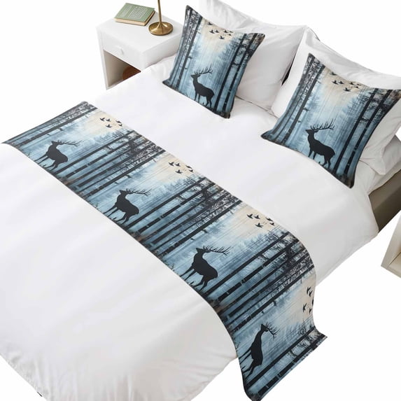 Bed Runner for Cal King Size Bed, Forest Elk 3 Pcs Bedding Runner Set ...