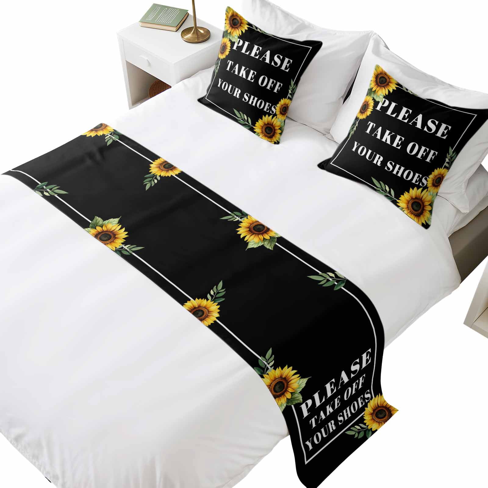 Bed Runner for Cal King Size Bed, Funny Black 3 Pcs Bedding Runner Set ...