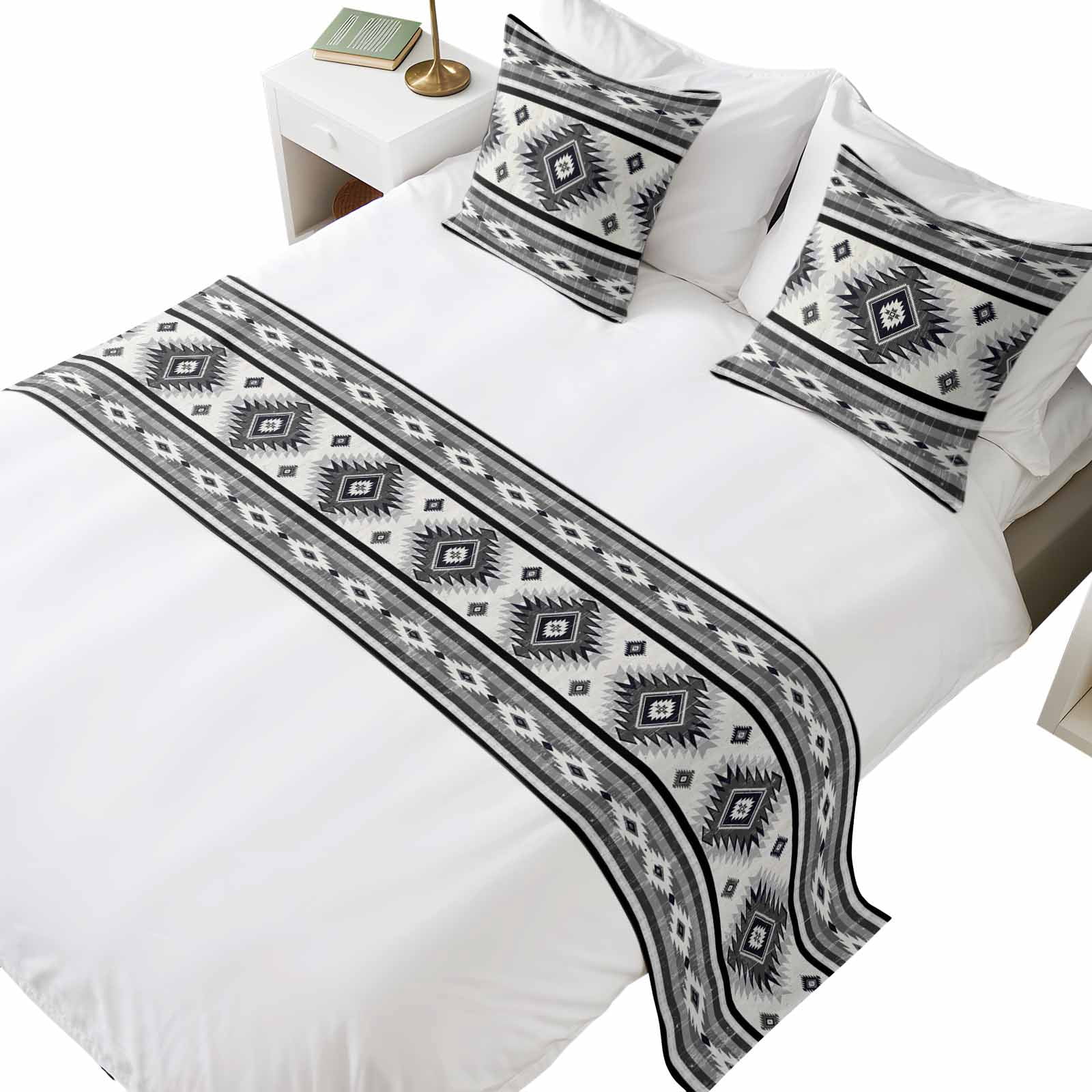 Bed Runner for Cal King Size Bed, Gray Boho 3 Pcs Bedding Runner Set ...