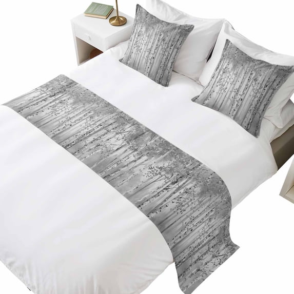 Bed Runner for Cal King Size Bed, Gray Grey Forest 3 Pcs Bedding Runner ...