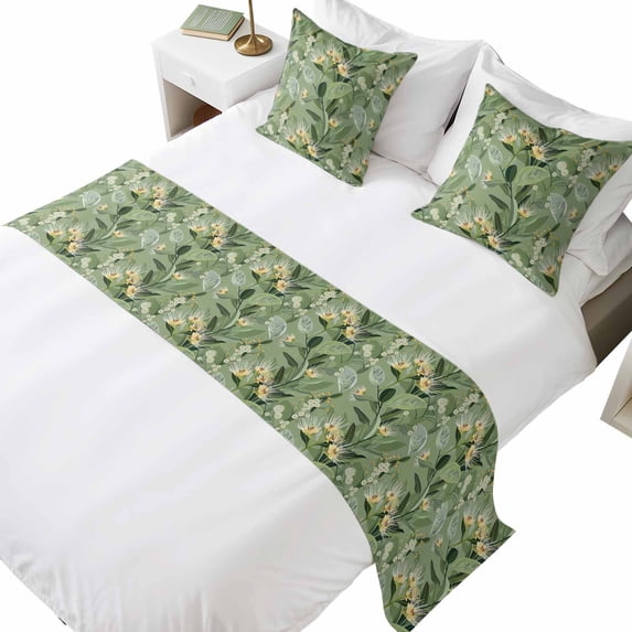 Bed Runner for Cal King Size Bed, Green Summer Botanical 3 Pcs Bedding ...