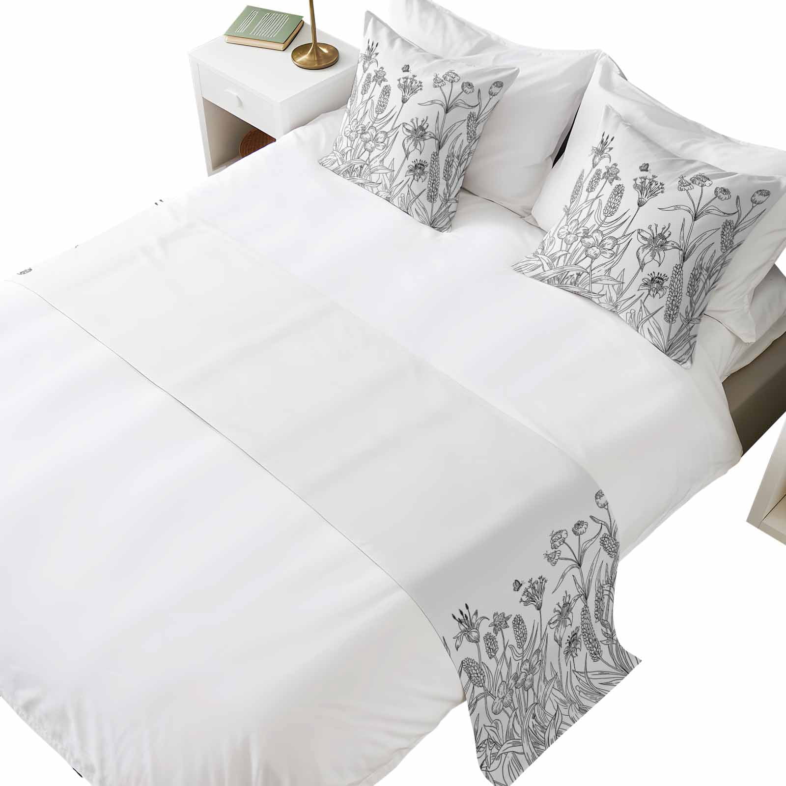 Bed Runner for Cal King Size Bed, Grey Flowers 3 Pcs Bedding Runner Set ...