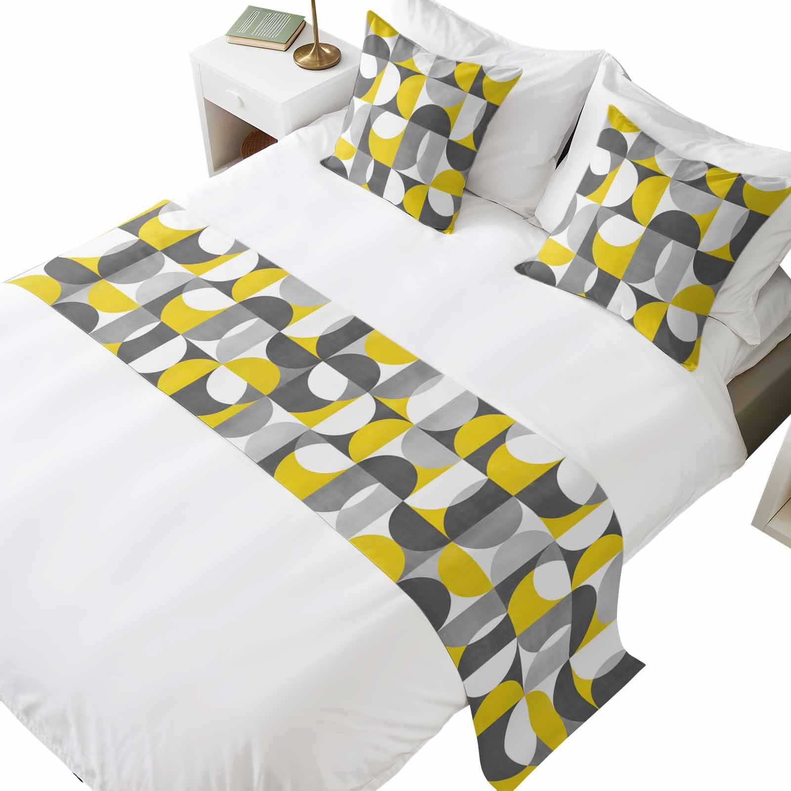 Bed Runner for Cal King Size Bed, Grey Yellow, 3 Pcs Bedding Runner Set ...