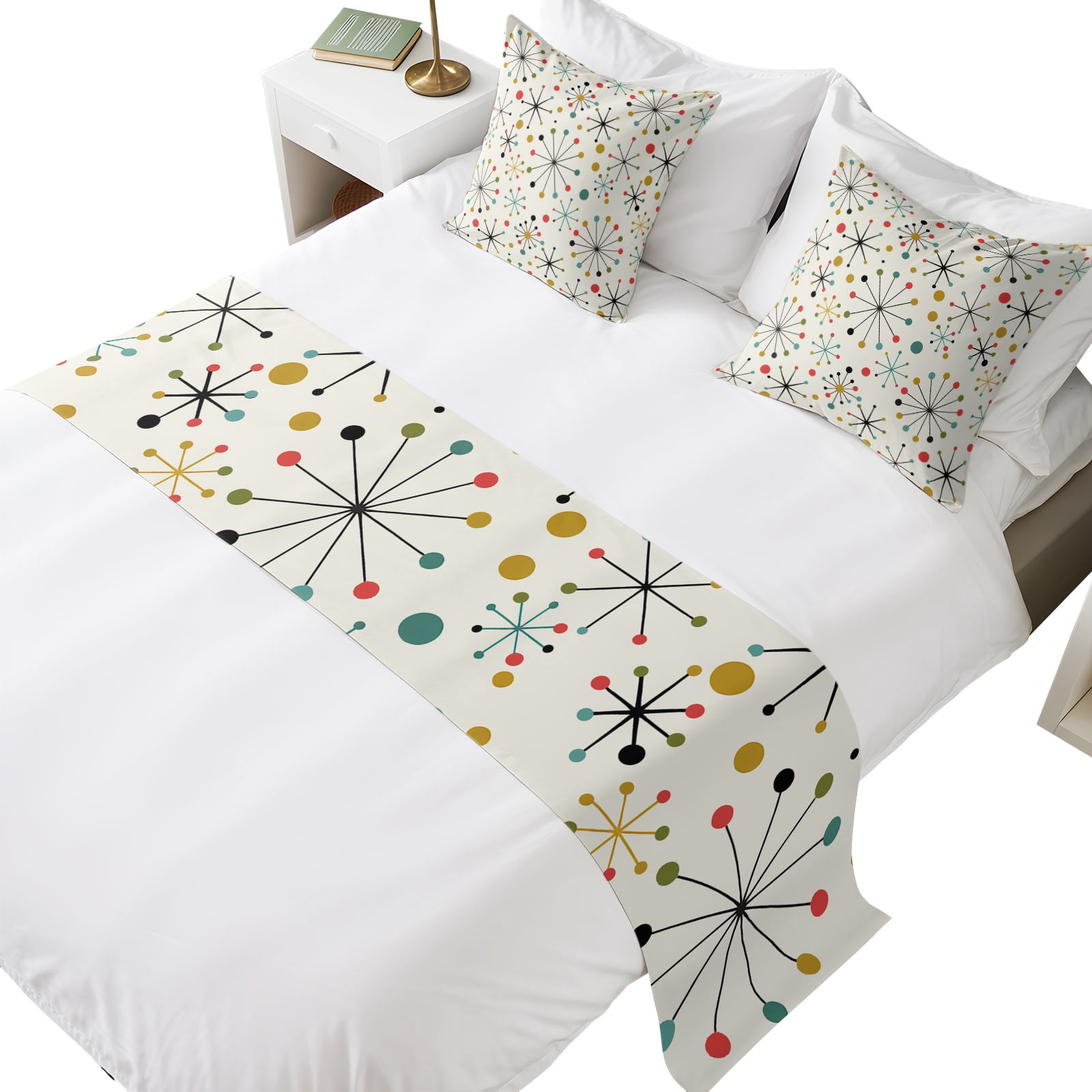 Bed Runner for Cal King Size Bed, Middle Century 3 Pcs Bedding Runner ...