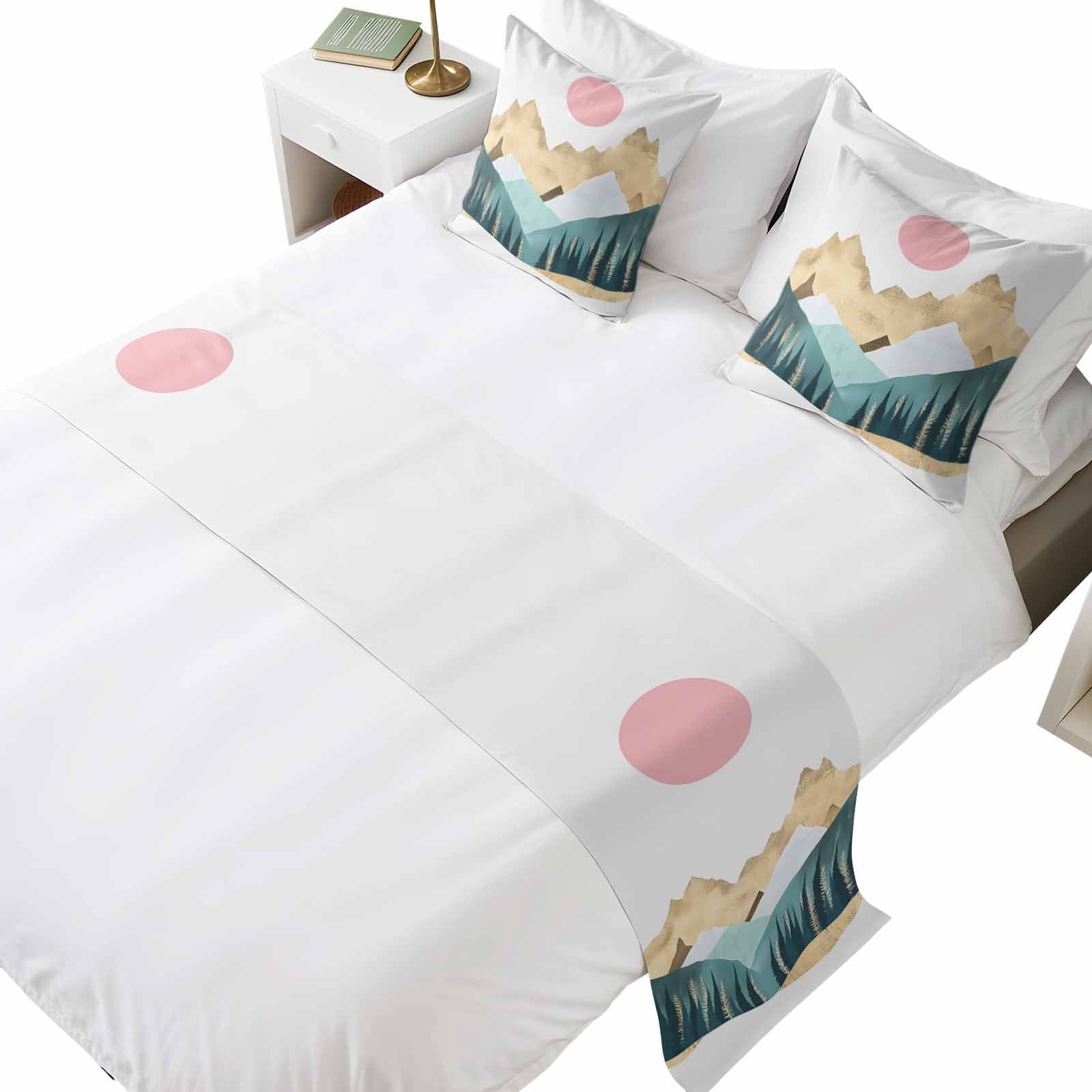 Bed Runner for Cal King Size Bed, Mountain Tree 3 Pcs Bedding Runner ...