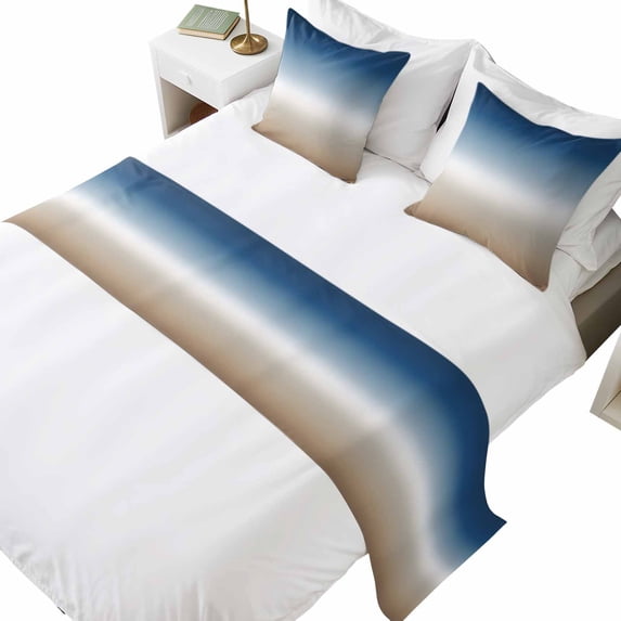 Bed Runner for Cal King Size Bed, Navy Blue Beige Ombre Cream 3 Pcs ...