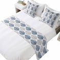 Bed Runner for Cal King Size Bed, Navy Blue Grey Leaves 3 Pcs Bedding ...