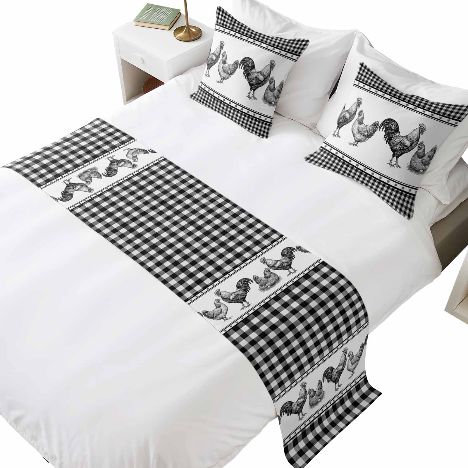 Bed Runner for Cal. King Size Bed, Navy Blue Rooster Decorative Beds ...