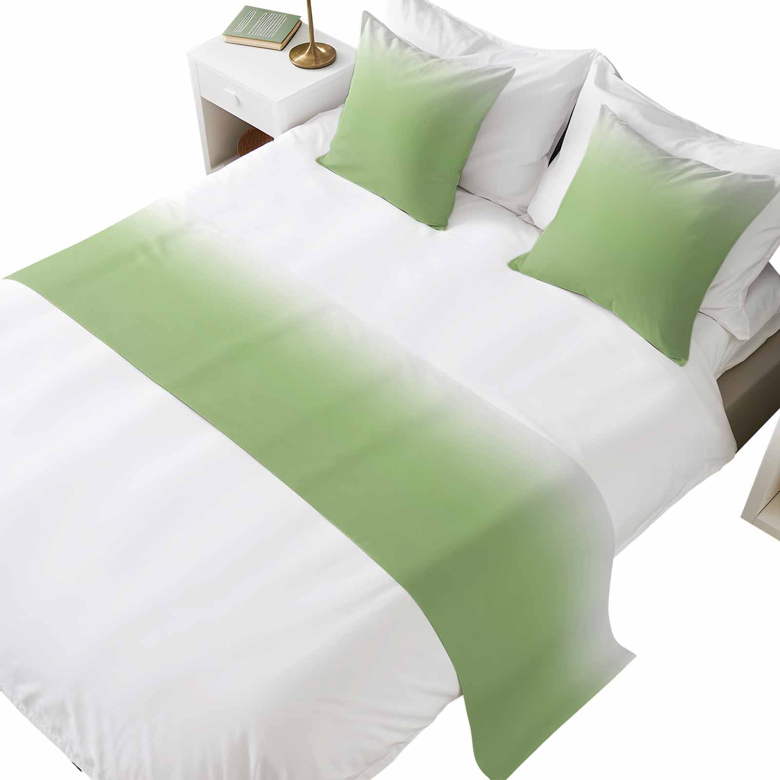 Bed Runner for Cal King Size Bed, Ombre Green White 3 Pcs Bedding ...