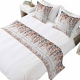 Bed Runner for Cal King Size Bed, Orange Brown Eucalyptus Leaves 3 Pcs ...