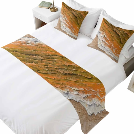 Bed Runner for Cal King Size Bed, Orange Coastal Beach 3 Pcs Bedding ...