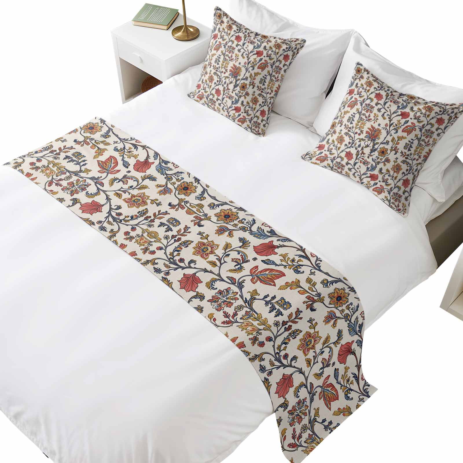 Bed Runner for Cal King Size Bed, Orange Red Leaf 3 Pcs Bedding Runner ...