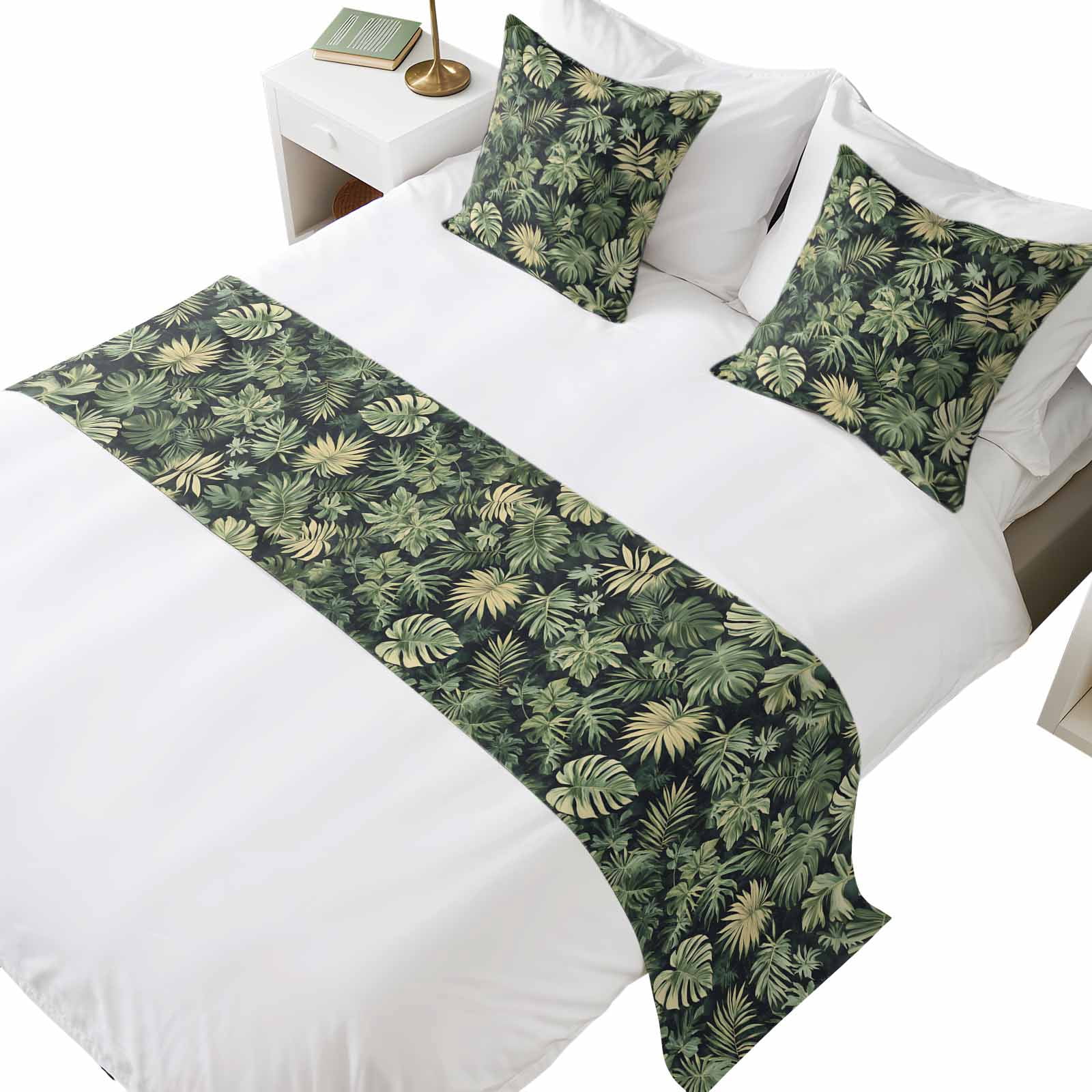 Bed Runner for Cal King Size Bed, Palm Tree Leaves 3 Pcs Bedding Runner ...