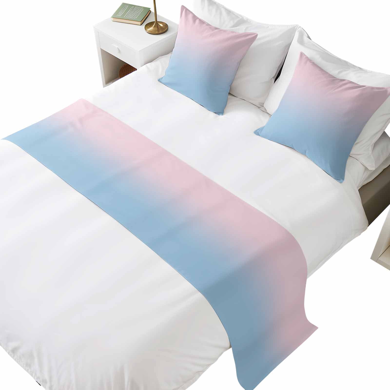 Bed Runner for Cal King Size Bed, Pink Blue Ombre 3 Pcs Bedding Runner ...