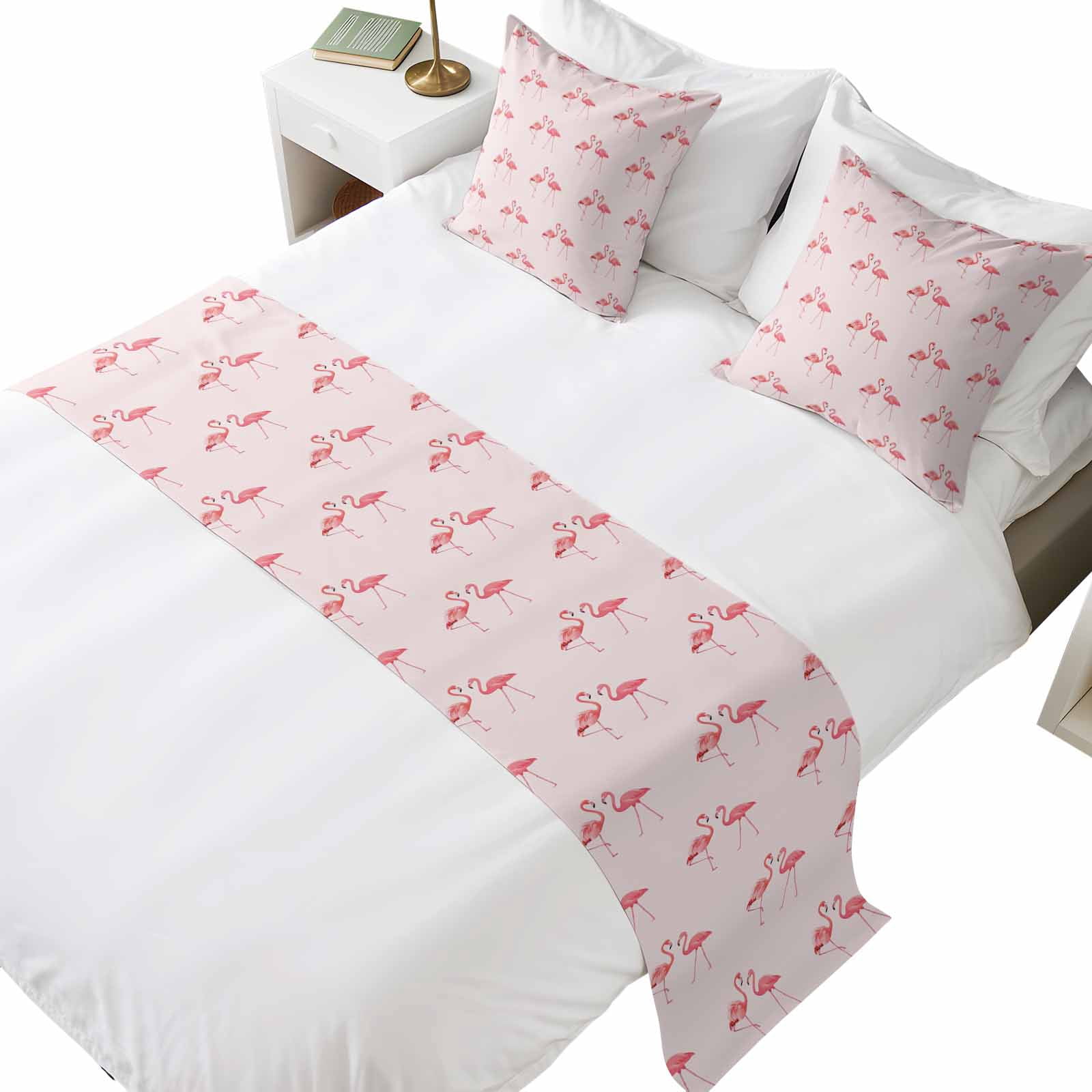 Bed Runner for Cal. King Size Bed, Pink Flamingo Decorative Beds ...