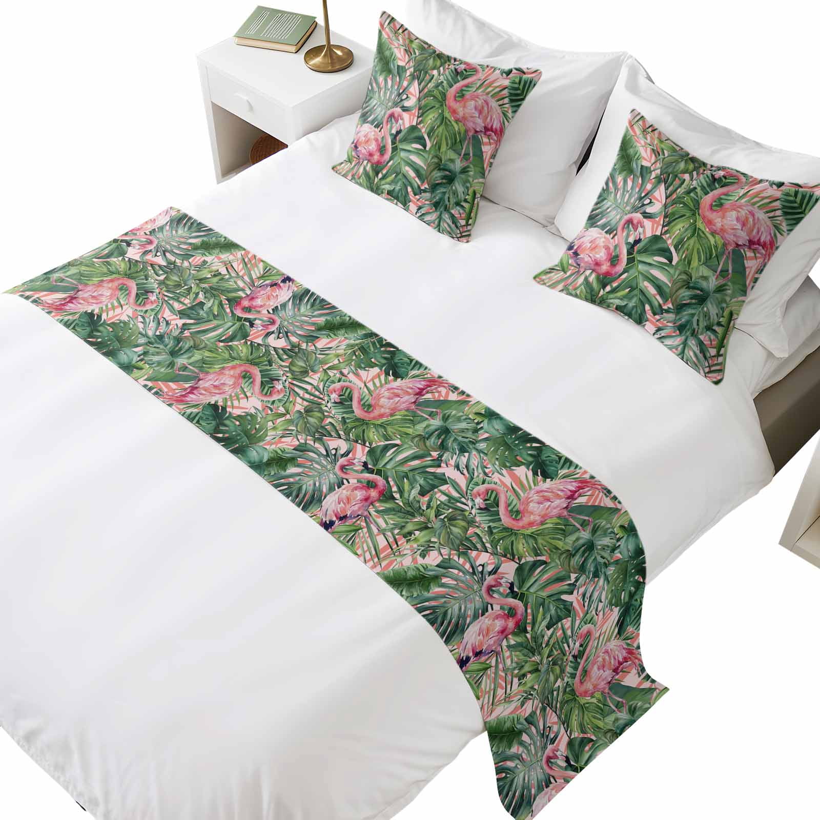 Bed Runner for Cal. King Size Bed, Pink Flamingo Decorative Beds ...