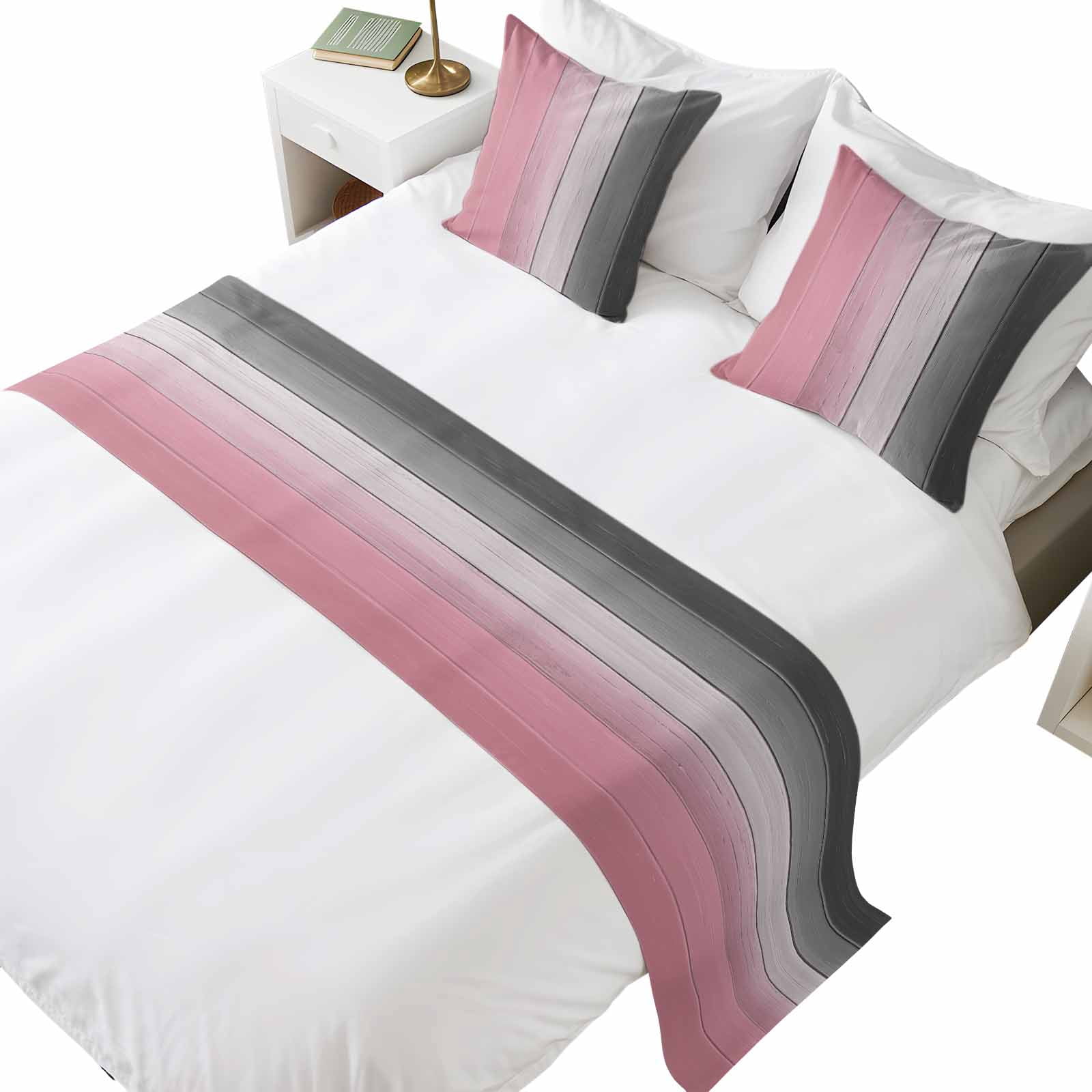 Bed Runner for Cal King Size Bed, Pink Gray Ombre 3 Pcs Bedding Runner ...