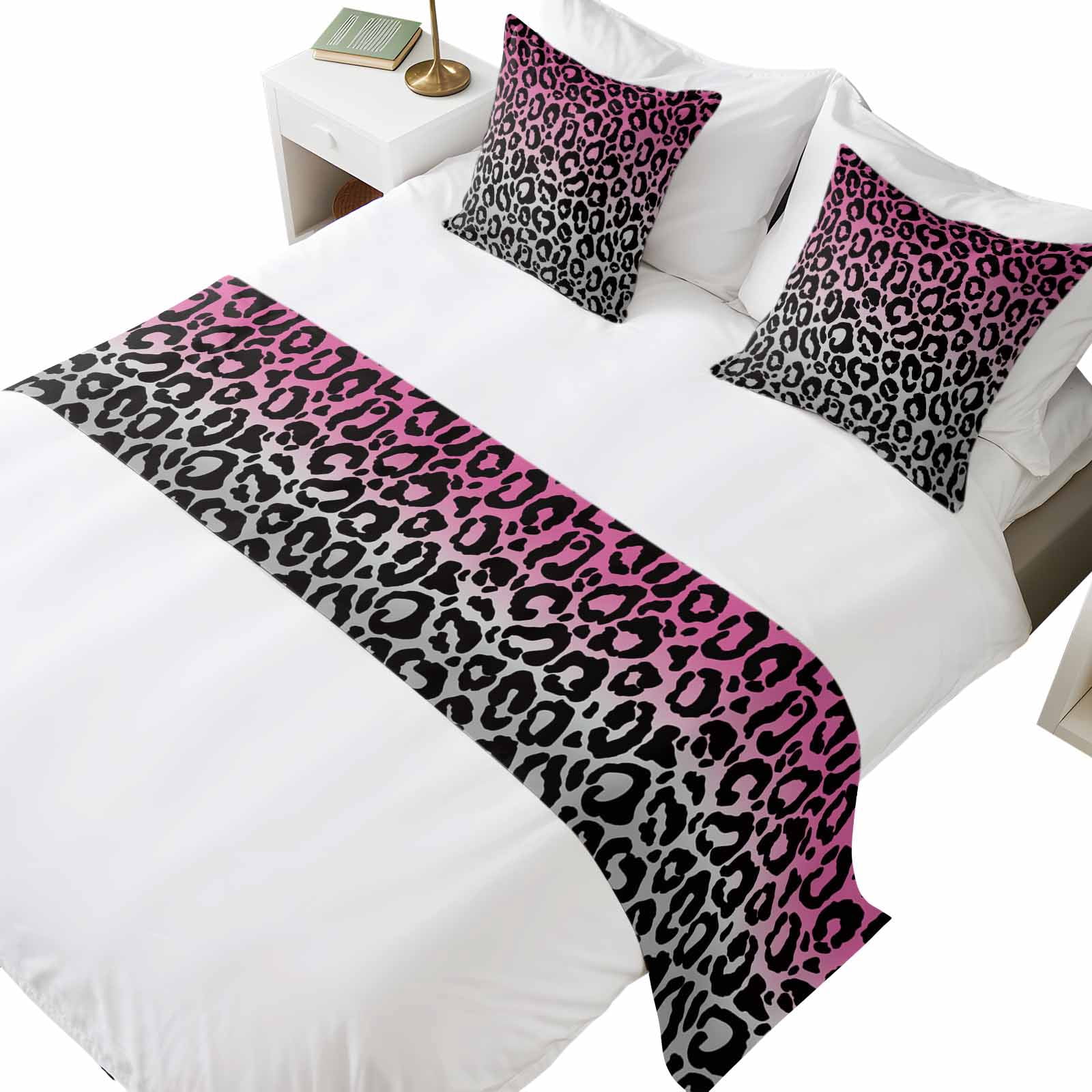 Bed Runner for Cal King Size Bed, Pink Gray Ombre Leopard 3 Pcs Bedding ...