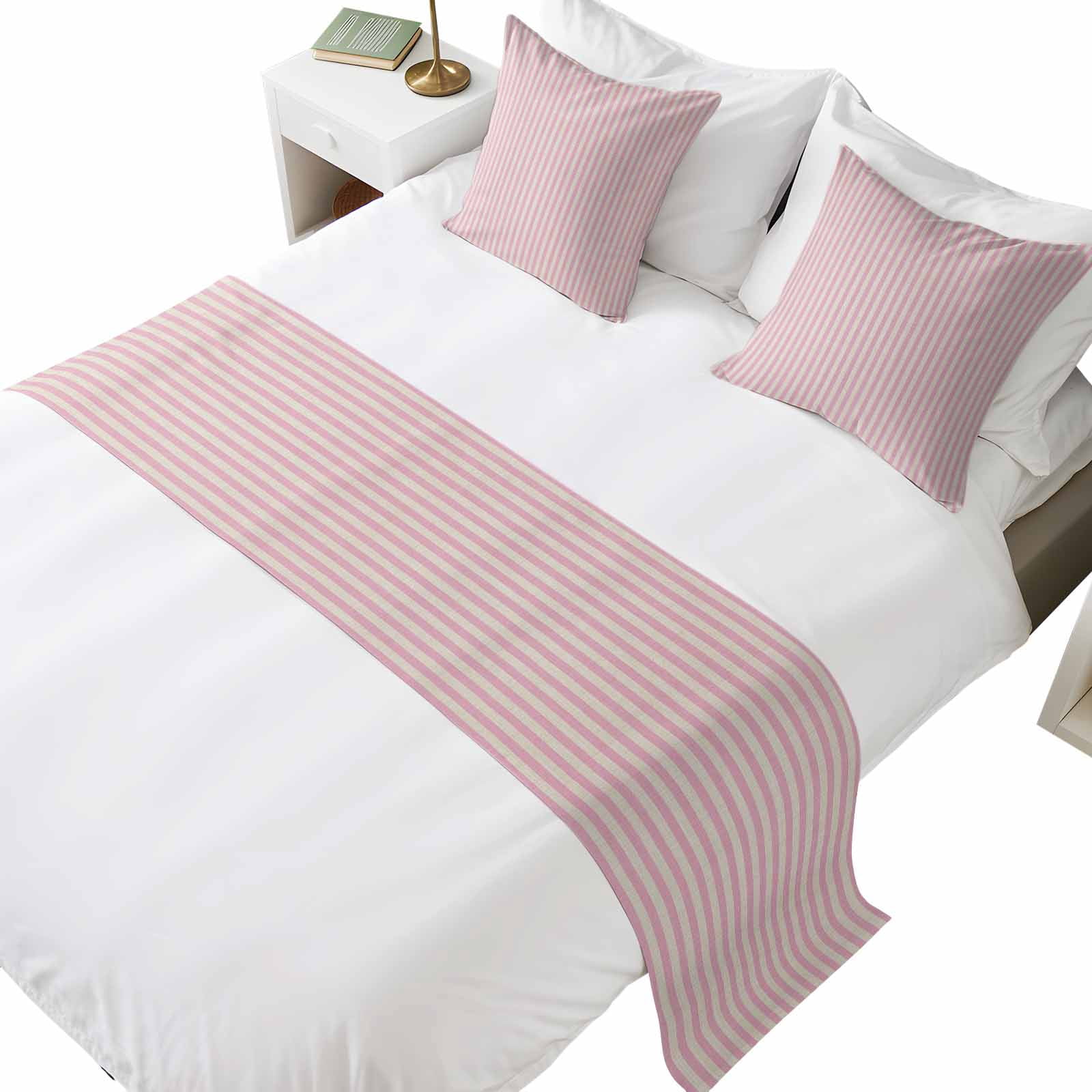 Bed Runner for Cal King Size Bed, Pink Striped 3 Pcs Bedding Runner Set ...