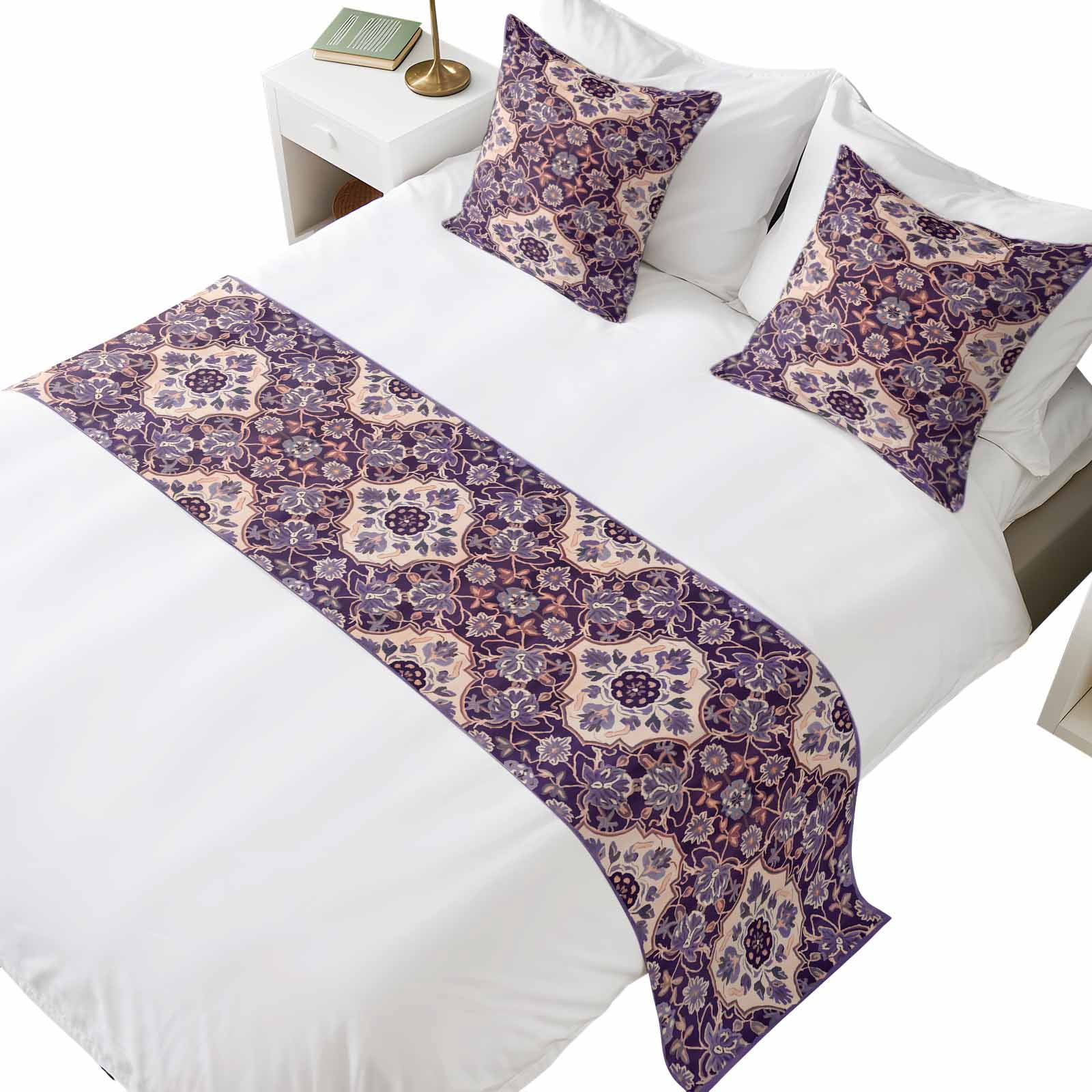 Bed Runner for Cal King Size Bed, Purple Boho 3 Pcs Bedding Runner Set ...