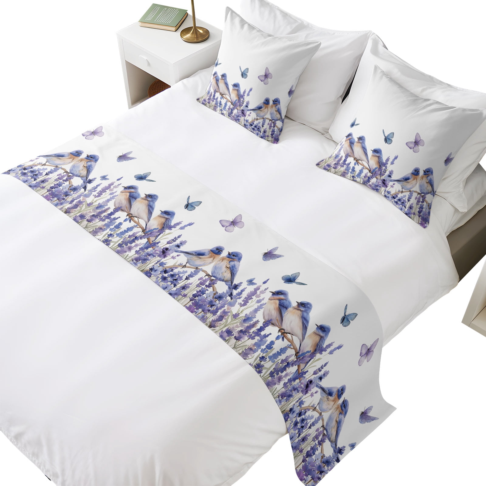 Bed Runner for Cal King Size Bed, Purple Spring Floral 3 Pcs Bedding ...