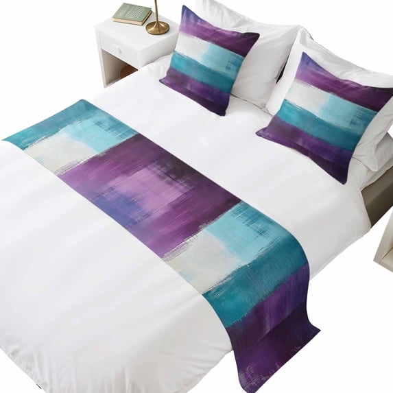 Bed Runner for Cal King Size Bed, Purple Turquoise 3 Pcs Bedding Runner ...