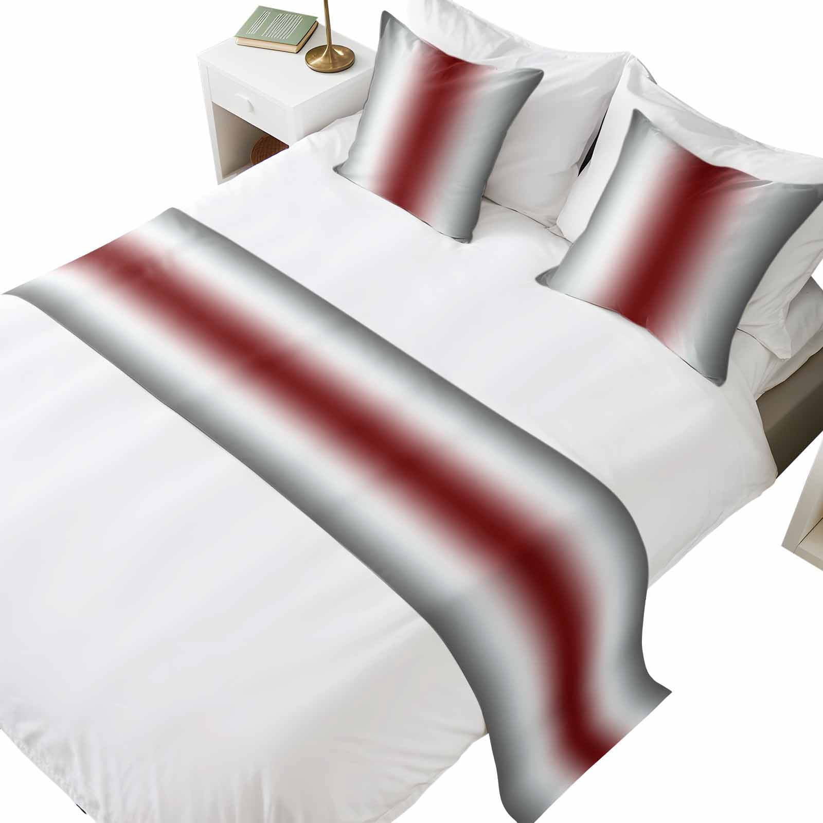 Bed Runner for Cal King Size Bed, Red Grey White 3 Pcs Bedding Runner ...