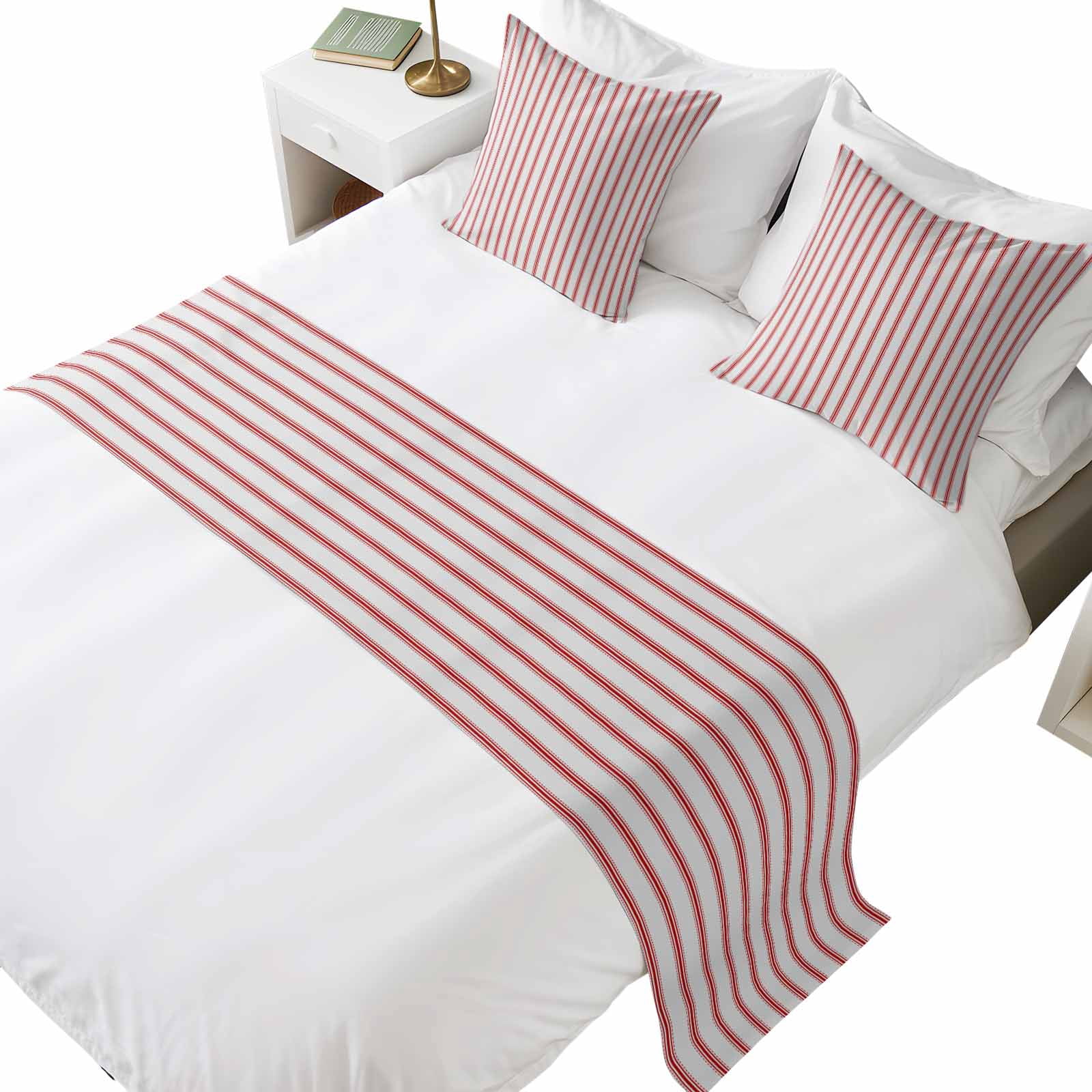 Bed Runner for Cal King Size Bed, Red Striped 3 Pcs Bedding Runner Set ...