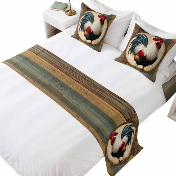 Bed Runner for Cal King Size Bed, Rooster 3 Pcs Bedding Runner Set - 1 ...