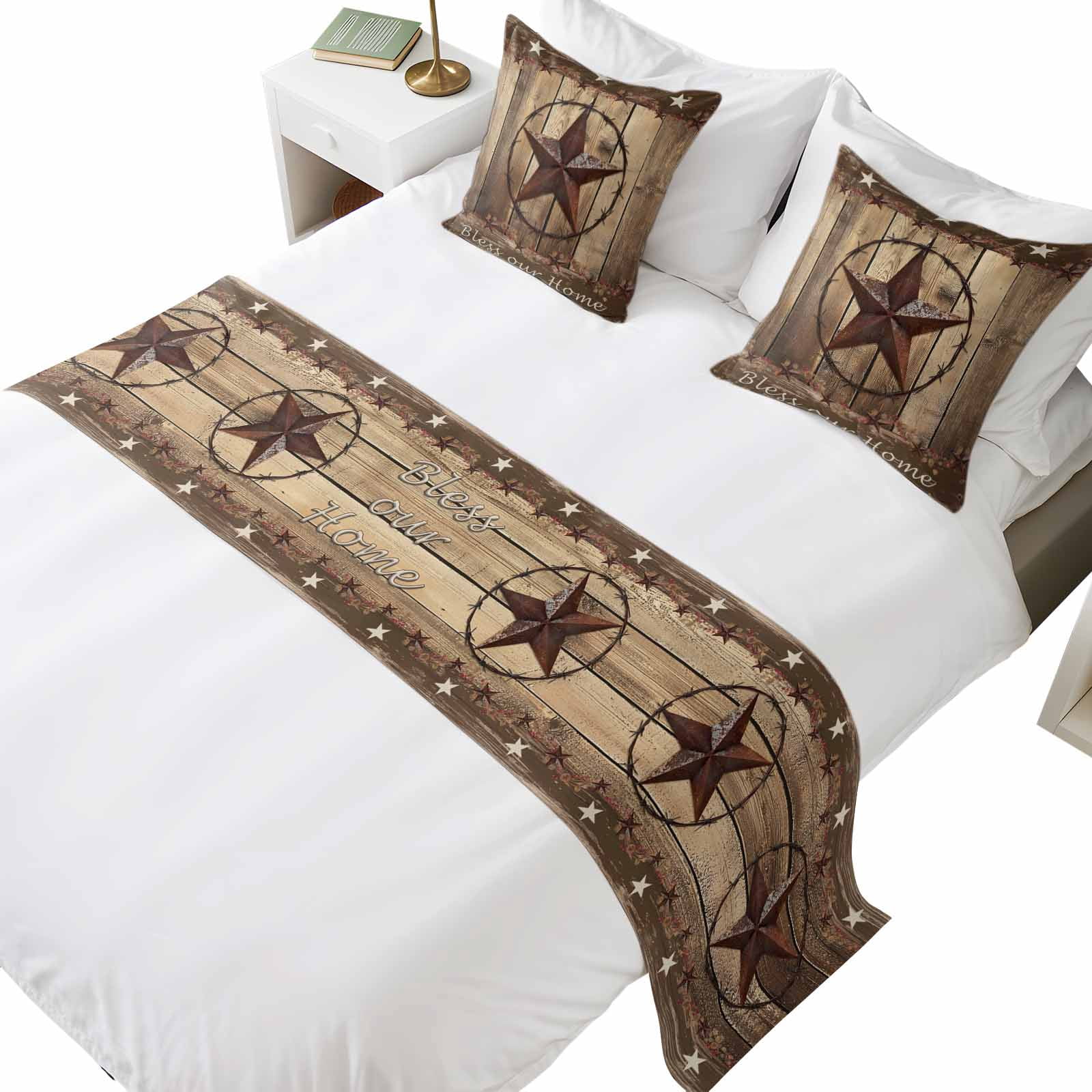 Bed Runner for Cal King Size Bed, Rustic Country 3 Pcs Bedding Runner ...