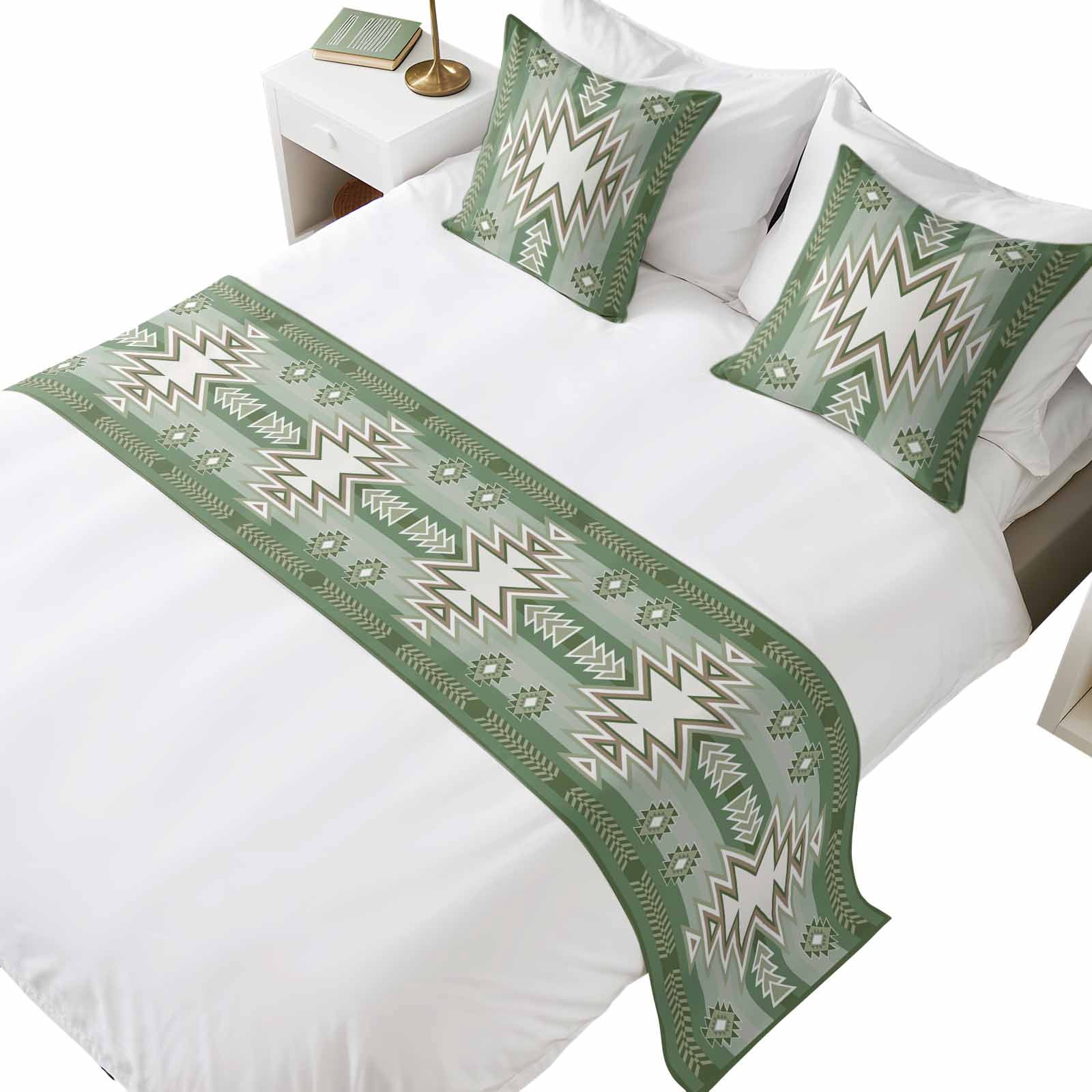 Bed Runner for Cal King Size Bed, Sage Green Boho 3 Pcs Bedding Runner ...