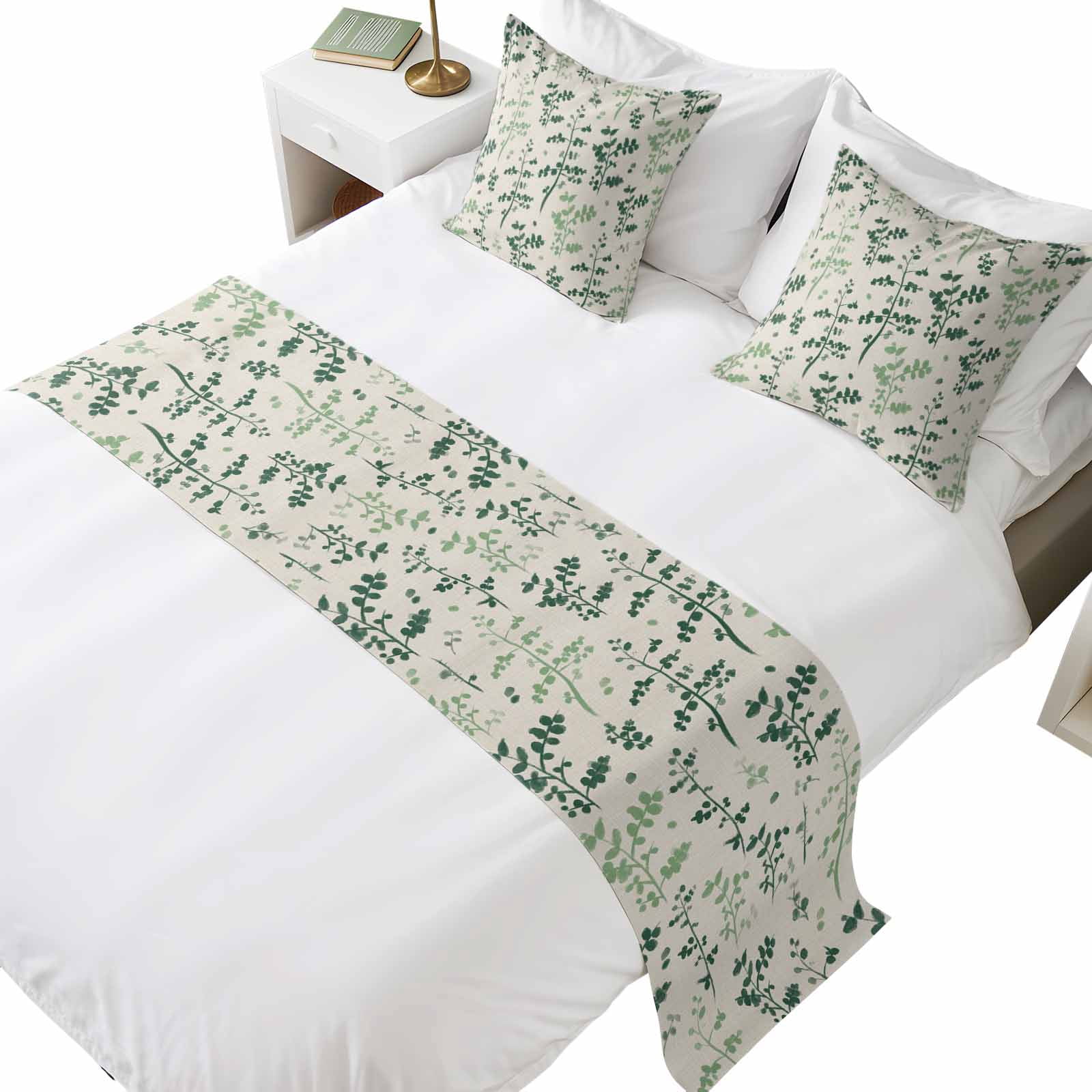 Bed Runner for Cal King Size Bed, Sage Green Botanical 3 Pcs Bedding ...
