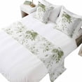 Bed Runner for Cal King Size Bed, Sage Green Flower 3 Pcs Bedding ...