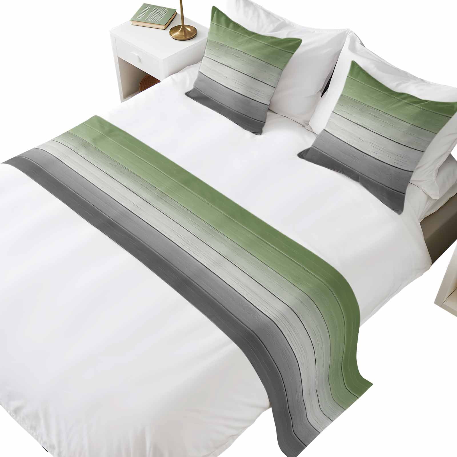 Bed Runner for Cal King Size Bed, Sage Green Gray 3 Pcs Bedding Runner ...