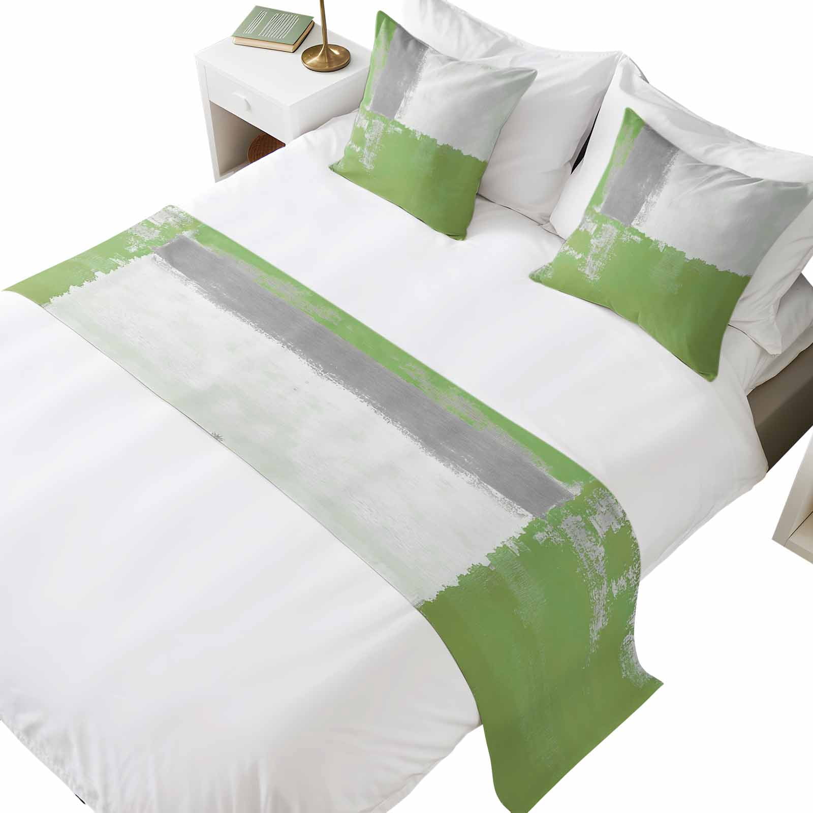 Bed Runner for Cal. King Size Bed, Sage Green Grey Decorative Beds ...