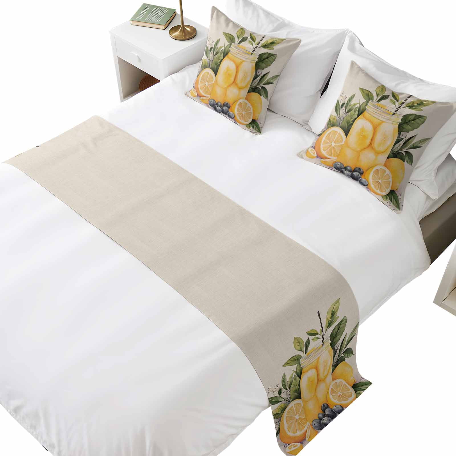 Bed Runner for Cal King Size Bed, Summer Lemon 3 Pcs Bedding Runner Set ...