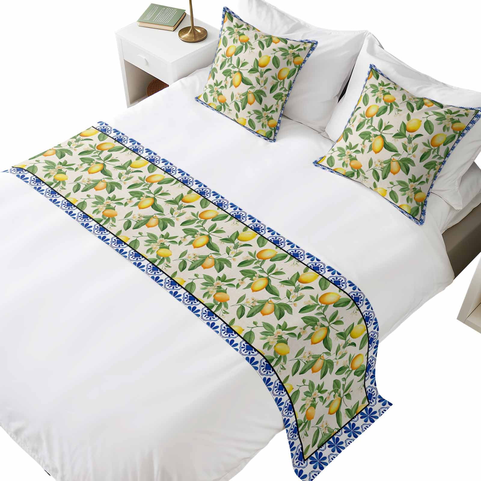 Bed Runner for Cal King Size Bed, Summer Lemon 3 Pcs Bedding Runner Set ...