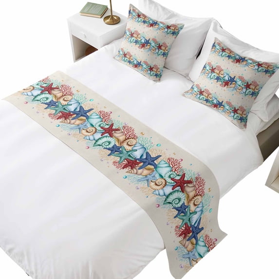 Bed Runner for Cal King Size Bed, Summer Starfish 3 Pcs Bedding Runner ...