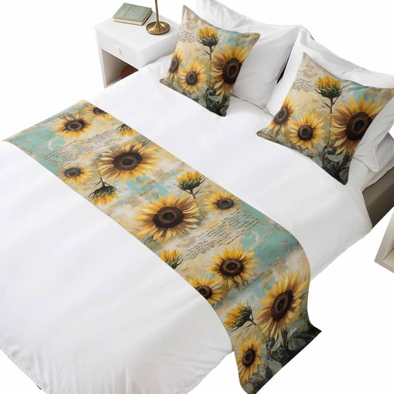 Bed Runner for Cal King Size Bed, Sunflower 3 Pcs Bedding Runner Set ...