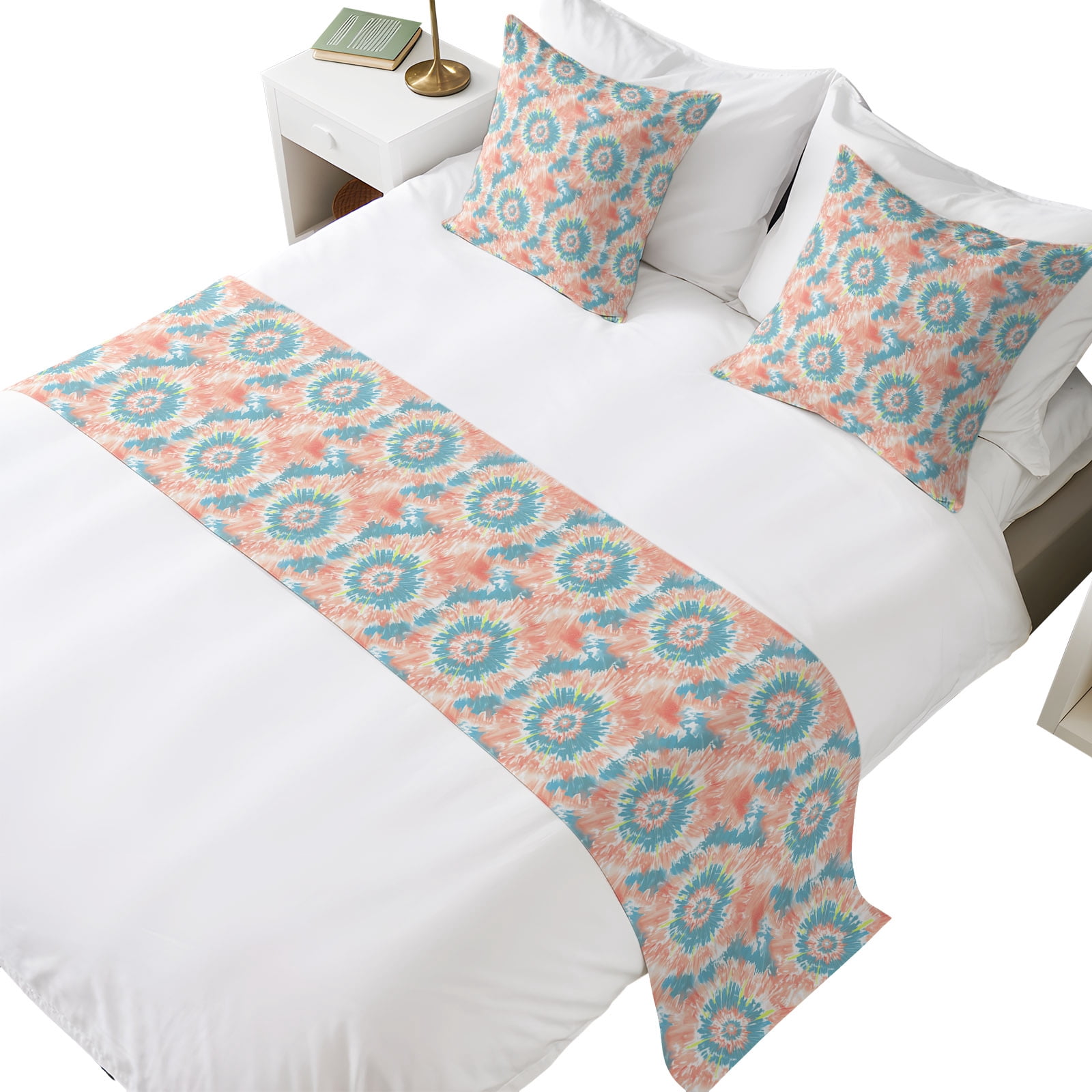 Bed Runner for Cal King Size Bed, Teal Orange 3 Pcs Bedding Runner Set ...