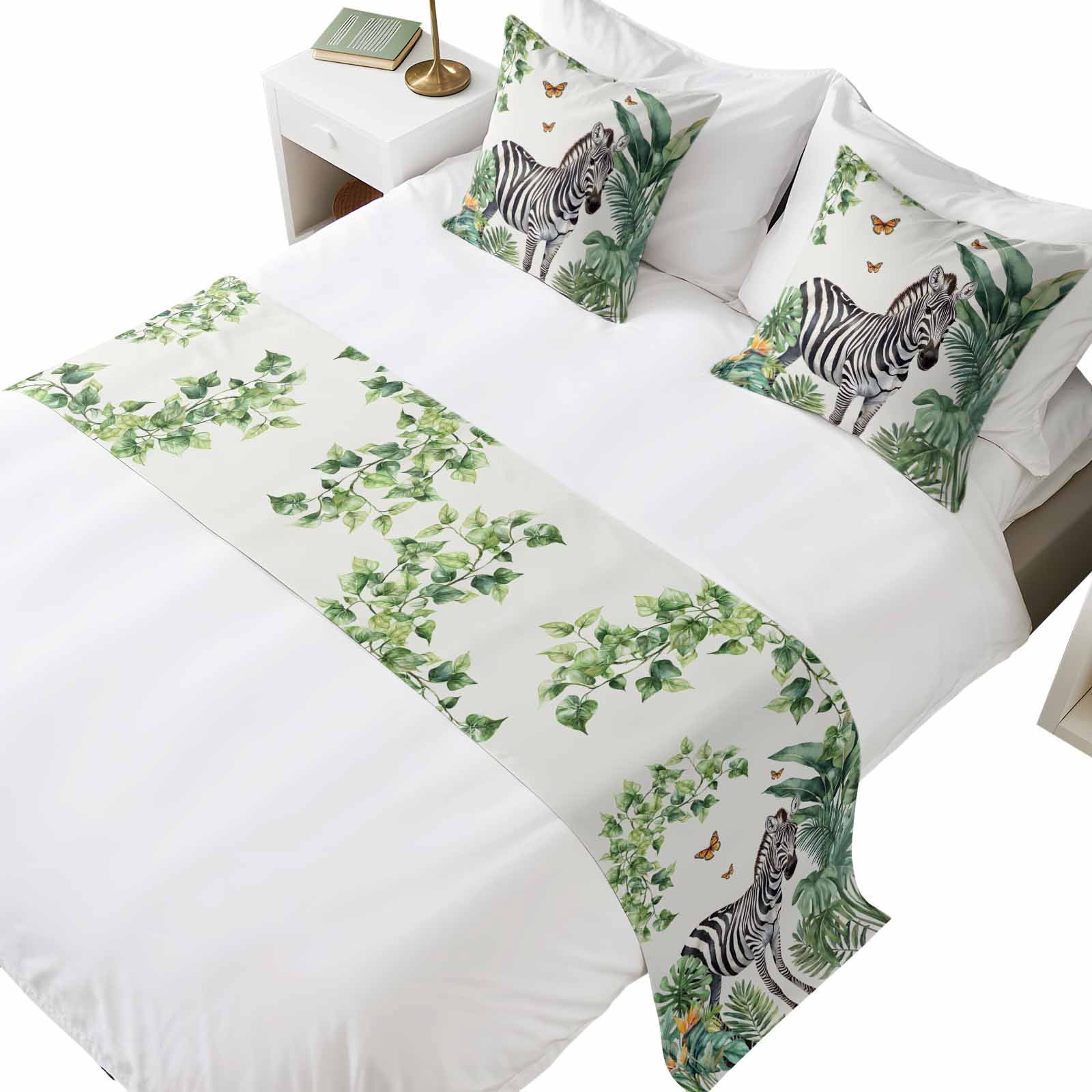 Bed Runner for Cal King Size Bed, Tropical Zebra Butterfly 3 Pcs ...