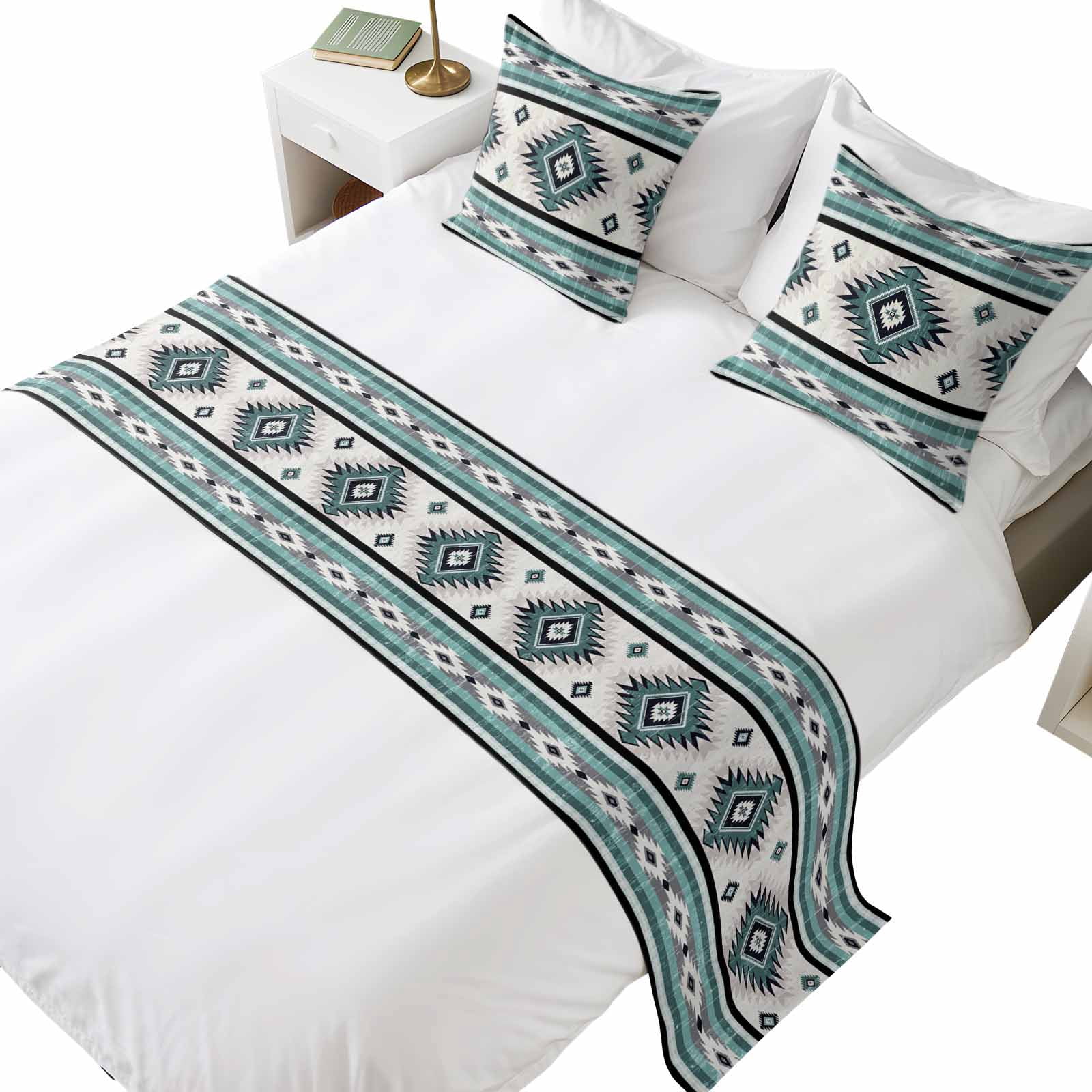 Bed Runner for Cal King Size Bed, Turquoise Boho 3 Pcs Bedding Runner ...