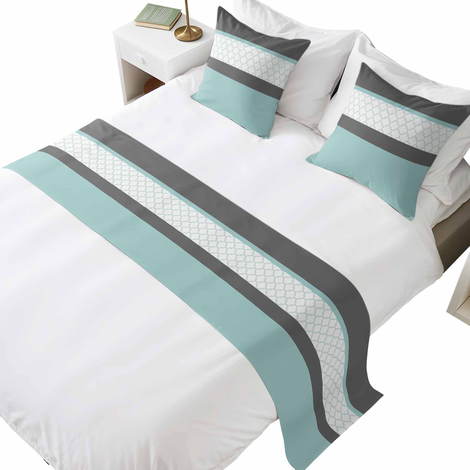 Bed Runner for Cal King Size Bed, Turquoise Morocco 3 Pcs Bedding ...