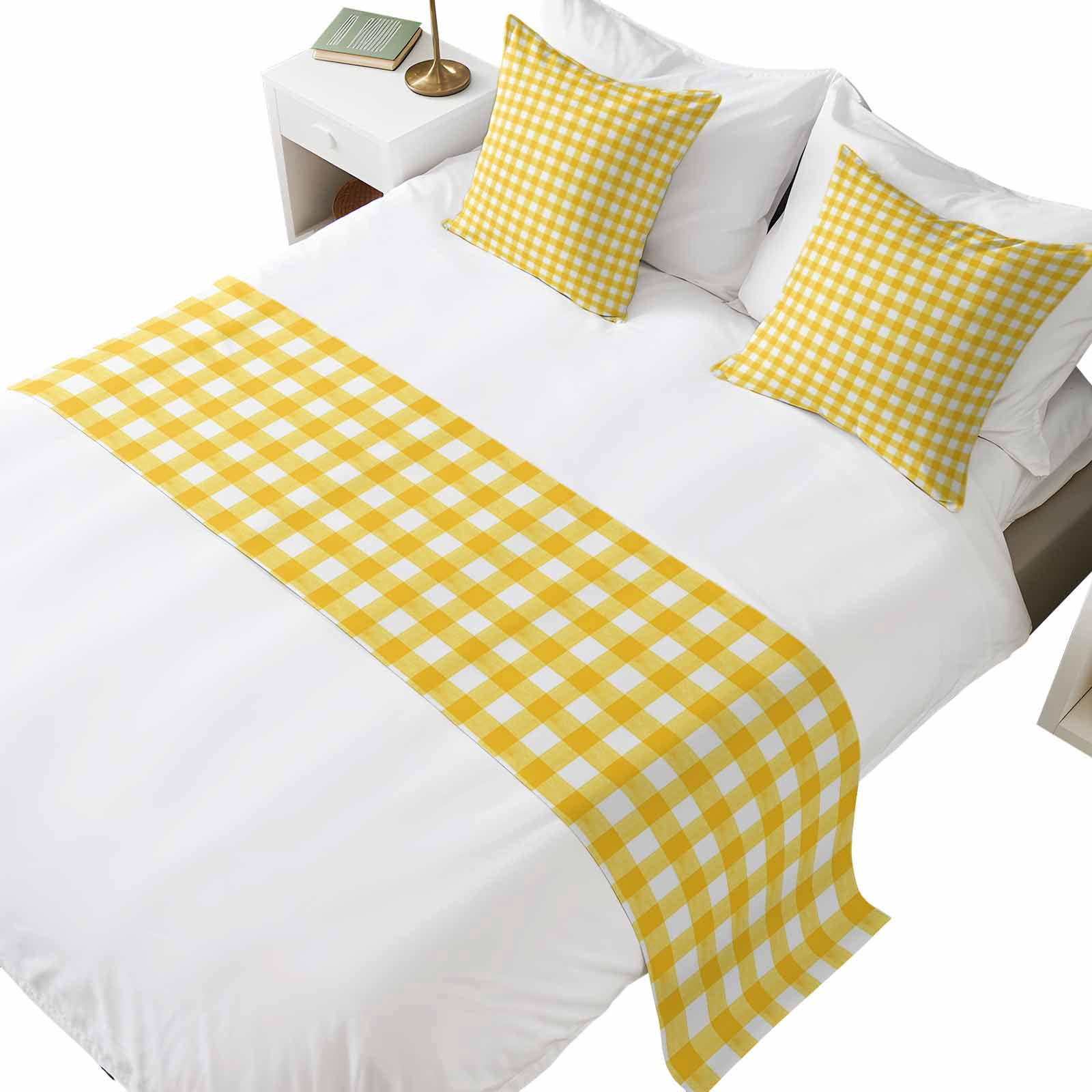 Bed Runner for Cal King Size Bed, Yellow 3 Pcs Bedding Runner Set - 1 ...