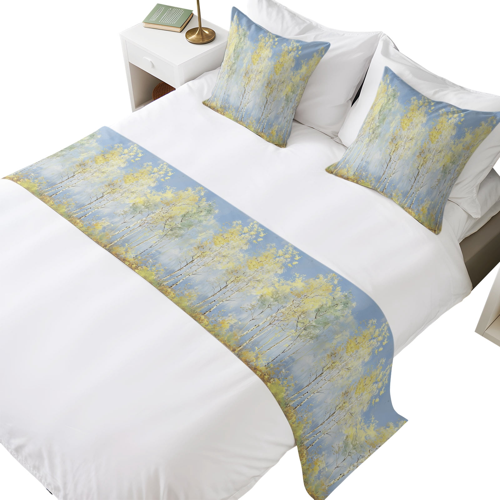 Bed Runner for Cal King Size Bed, Yellow Blue Vintage 3 Pcs Bedding ...