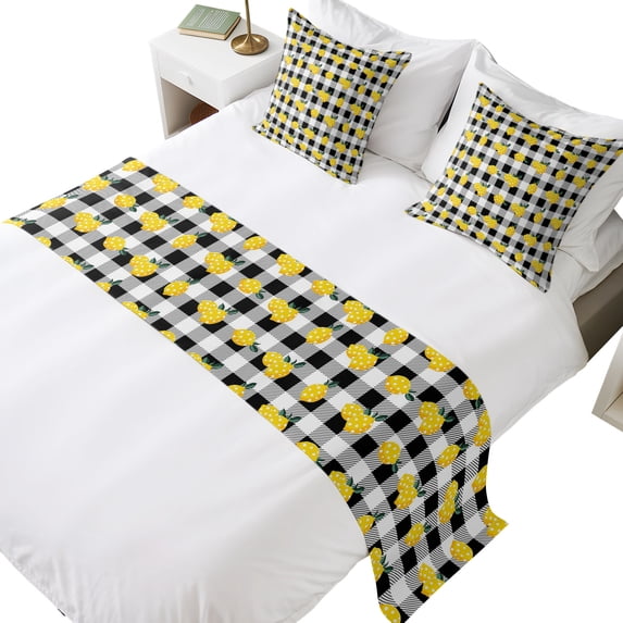 Bed Runner for Cal King Size Bed, Yellow Lemons 3 Pcs Bedding Runner ...