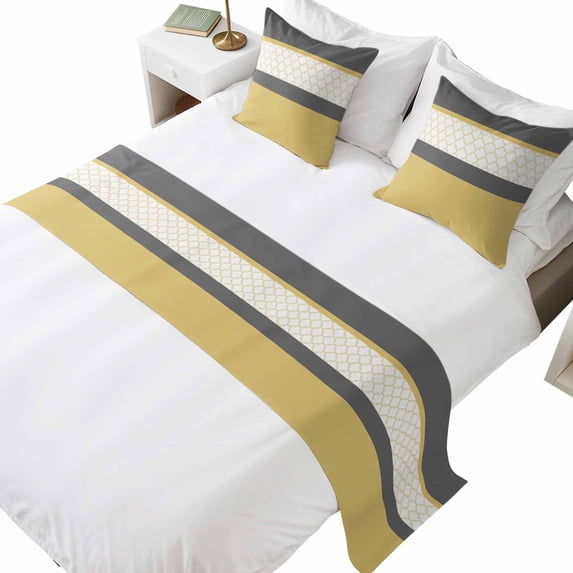 Bed Runner for Cal King Size Bed, Yellow Morocco 3 Pcs Bedding Runner ...
