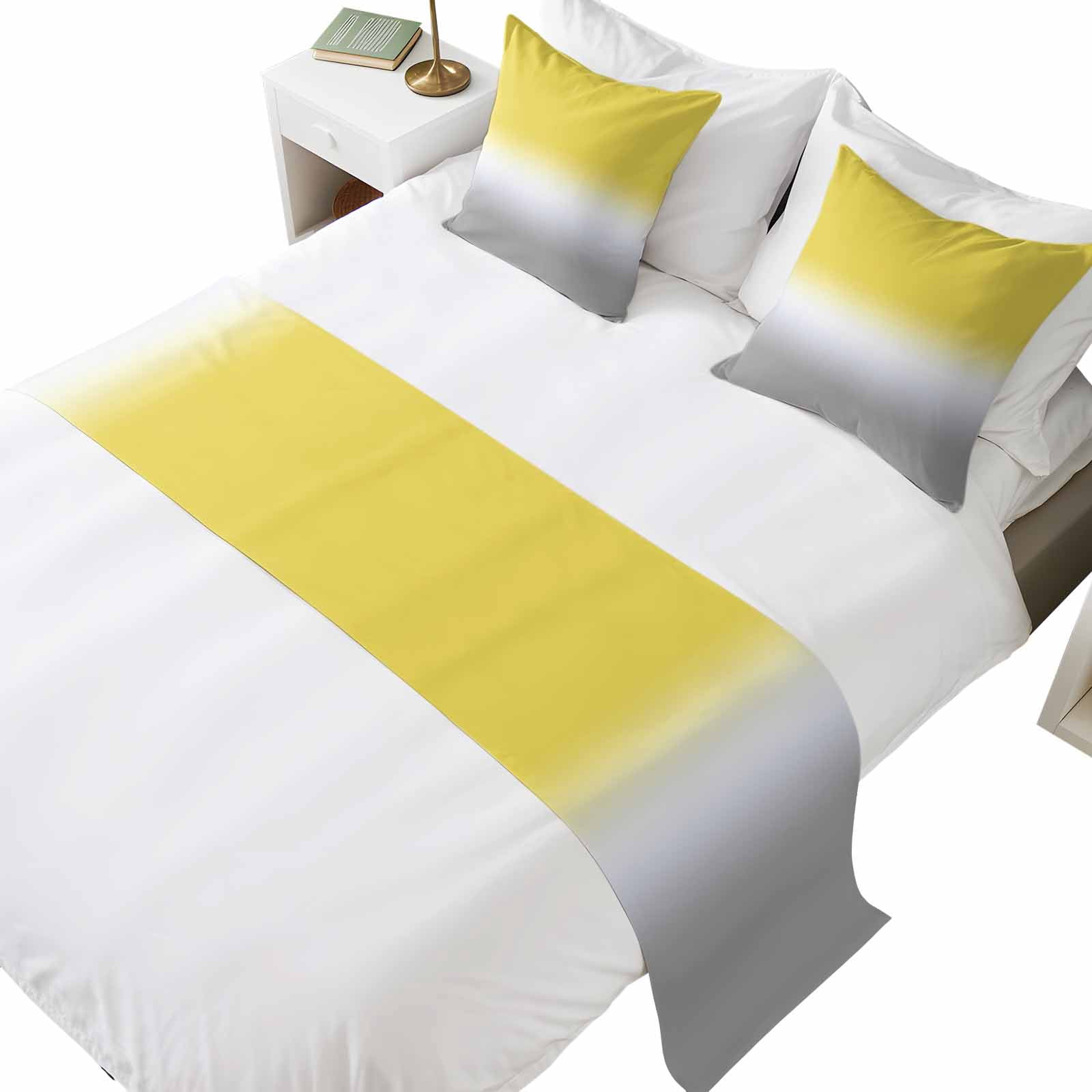 Bed Runner for Cal King Size Bed, Yellow White Grey Ombre 3 Pcs Bedding ...